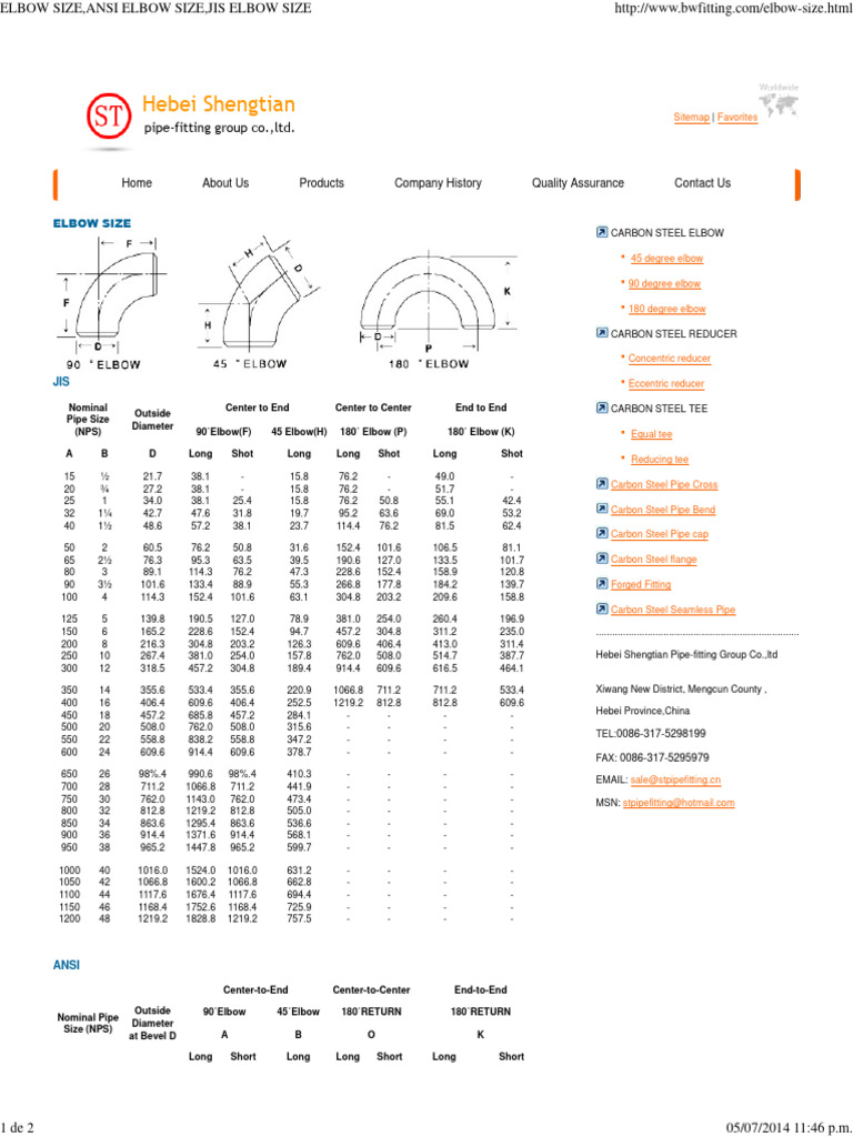 ANSI and JIS Elbow Size Specifications | PDF