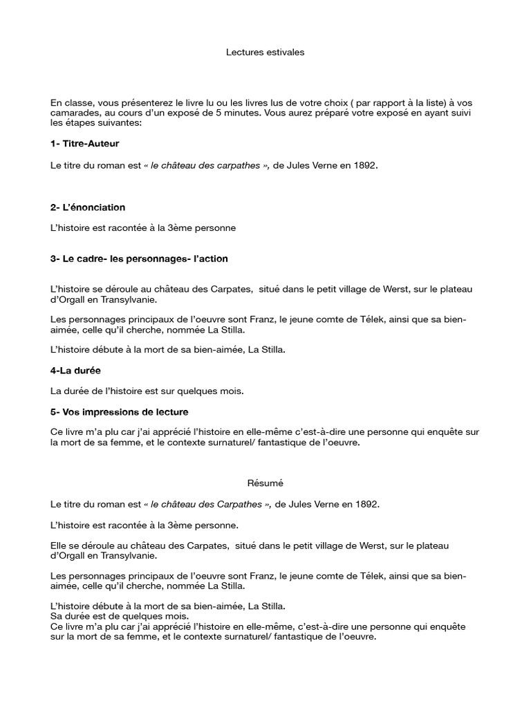 Lectures Estivales - Fiche de Lecture - Copie | PDF