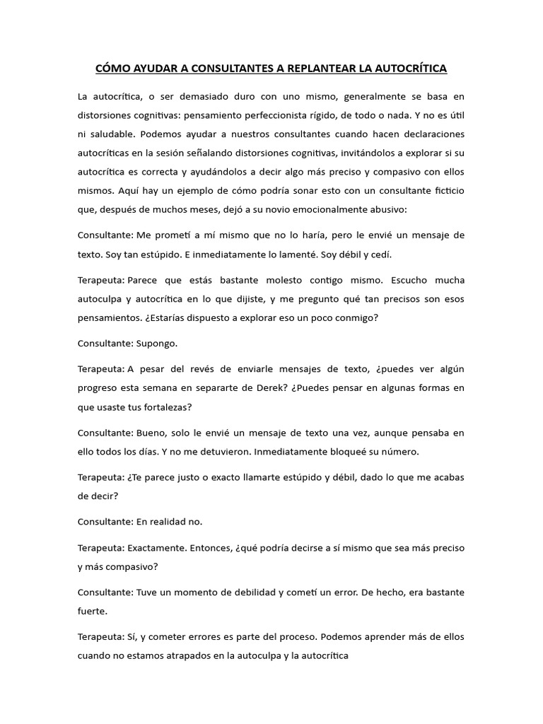 Como Ayudar A Los Consultantes Con La Autocritica | PDF