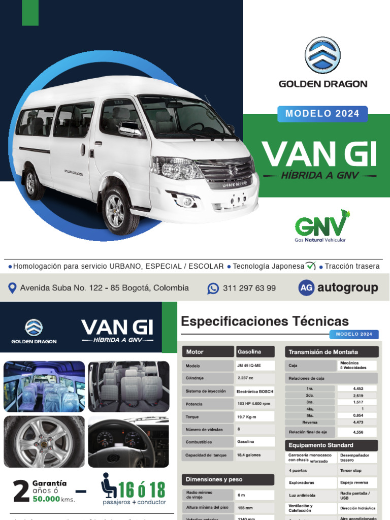 Ficha Técnica G1 Hìbrida A GNV 2024 Golden Dragon | PDF