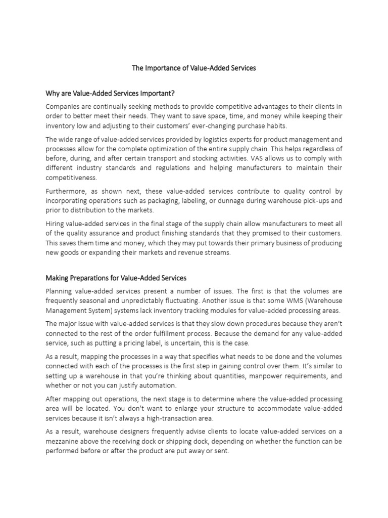 The Importance of Value-Added Services | PDF | Warehouse | Supply Chain