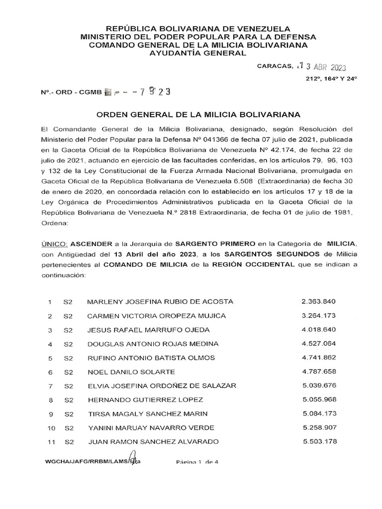 Orden Gral Occidental Sargento Primero | PDF