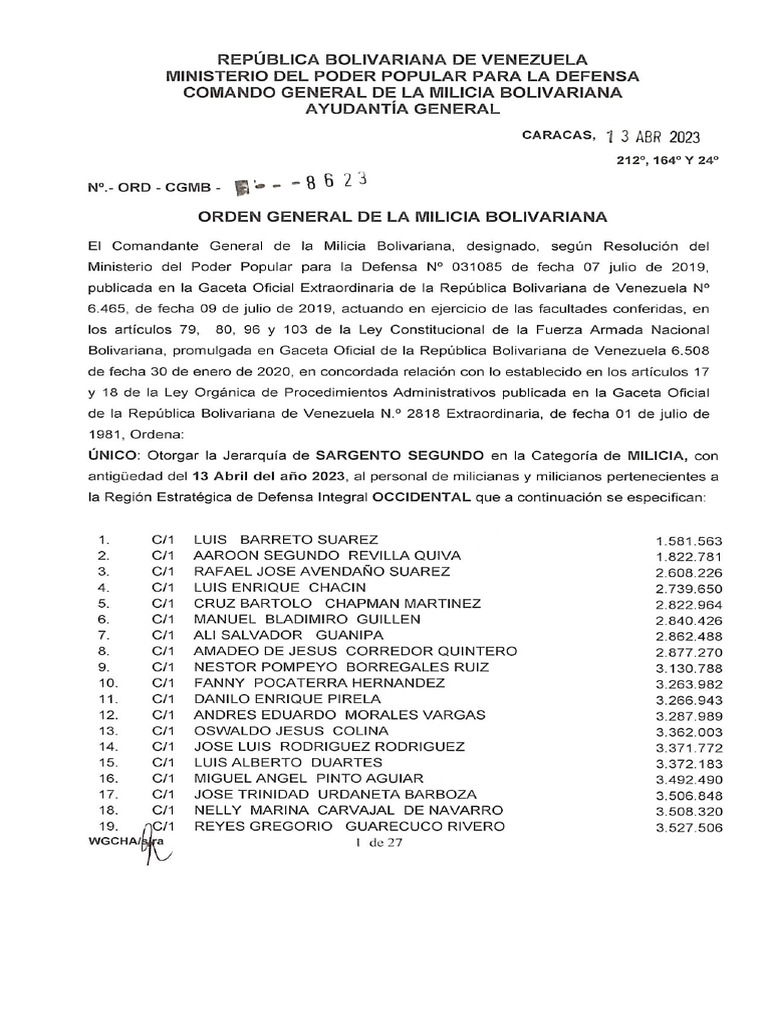 Orden Gral Occidental Sargento Segundo | PDF