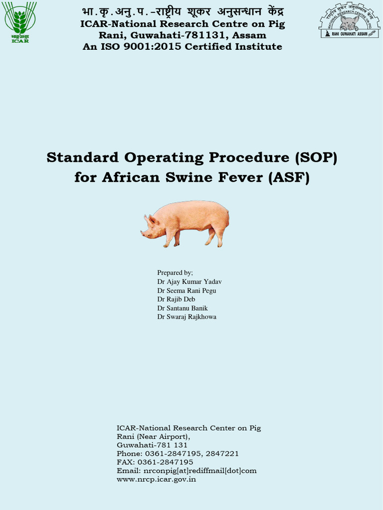 SOP For ASF NRC On Pig | Download Free PDF | Infection | Pig