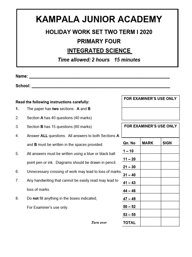 p.4 Set 2 Scienc Exam Teacher - Ac | PDF