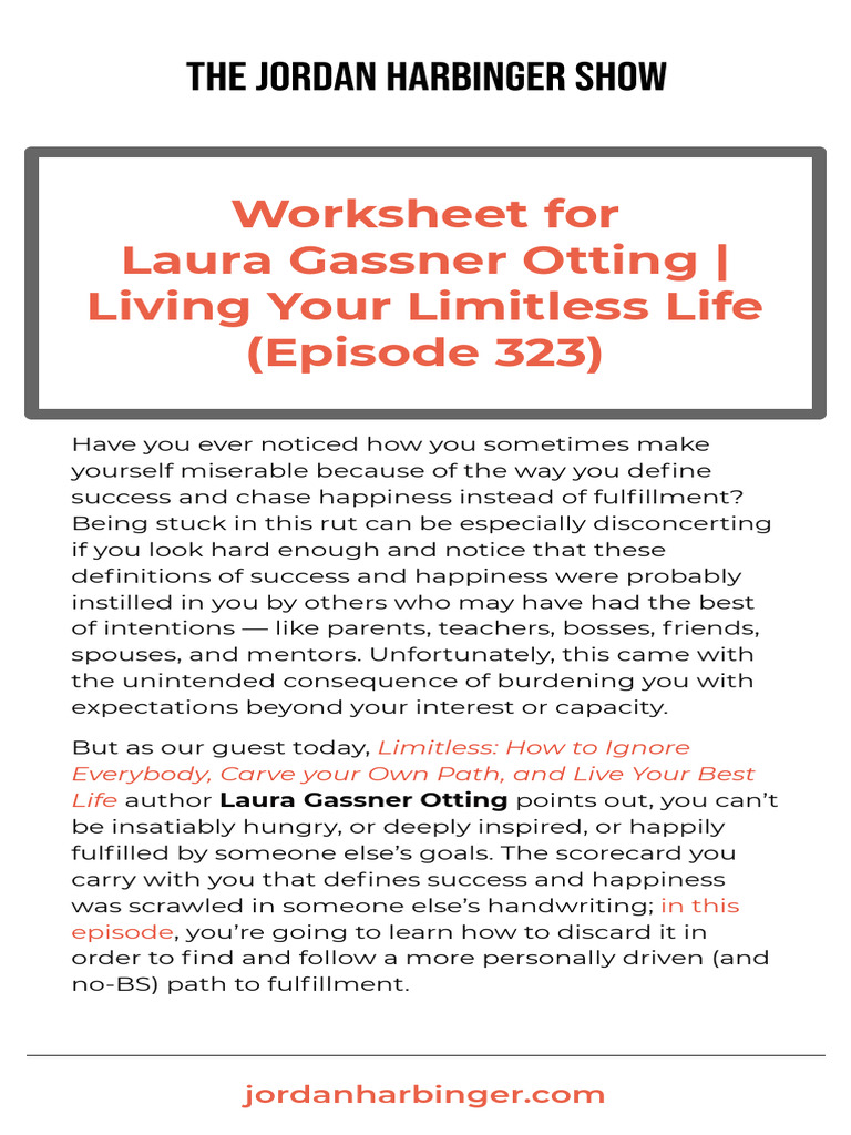 Worksheet For Laura Gassner Otting Living Your Limitless Life Episode