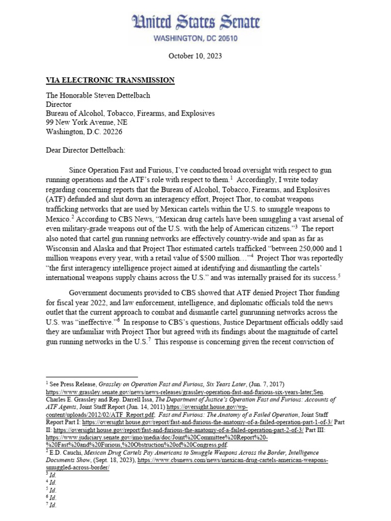 Grassley Letter To ATF Director | PDF