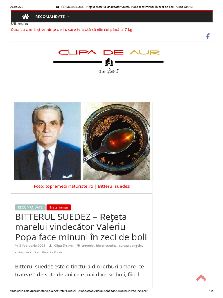 BITTERUL SUEDEZ - Reţeta marelui vindecător Valeriu Popa | PDF