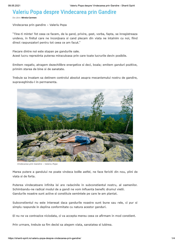 Valeriu Popa Despre Vindecarea Prin Gandire | PDF