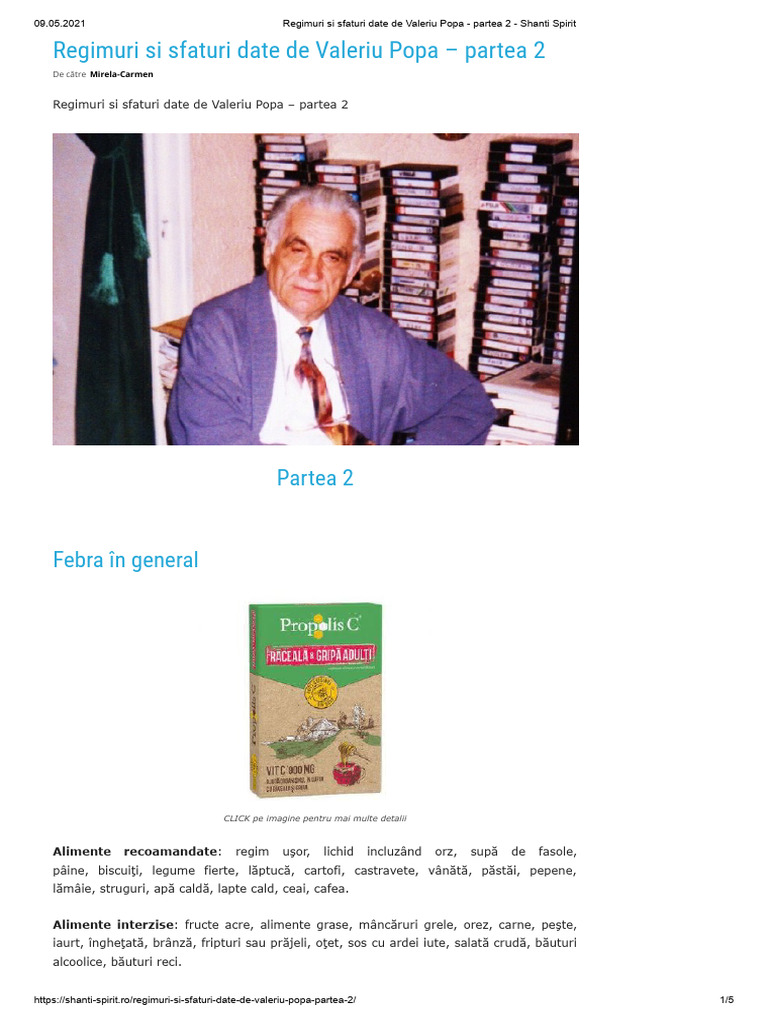 Regimuri si sfaturi date de Valeriu Popa - partea 2 | PDF
