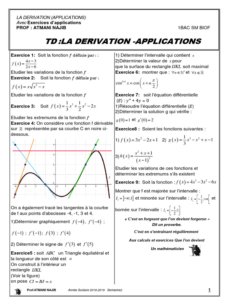 La Derivation Applications Serie D Exercices 1 | PDF