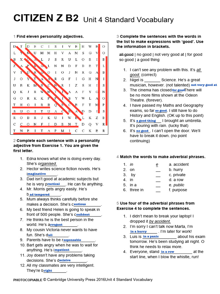 Vocabulary Standard Unit 4 | PDF