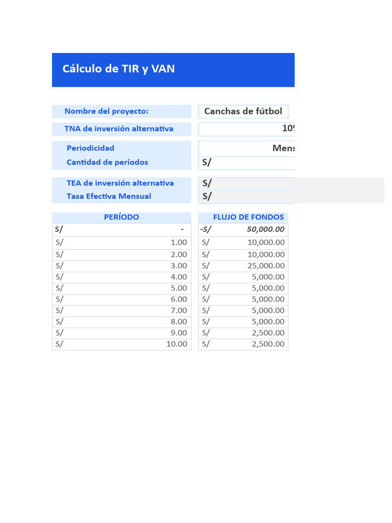Planilla de Excel para El Calculo de Tir y Van | PDF