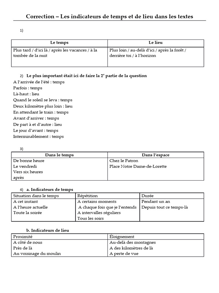 Correction Indicateurs de Temps Et de Lieu | PDF