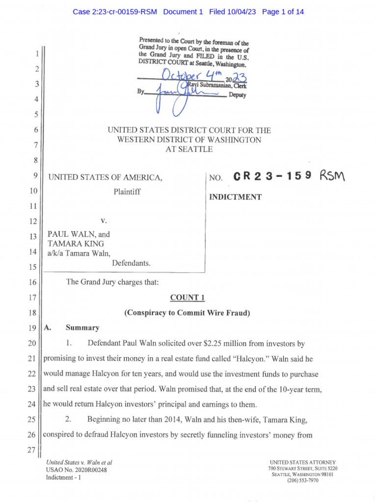 Indictment of Paul Waln and Tamara King | PDF