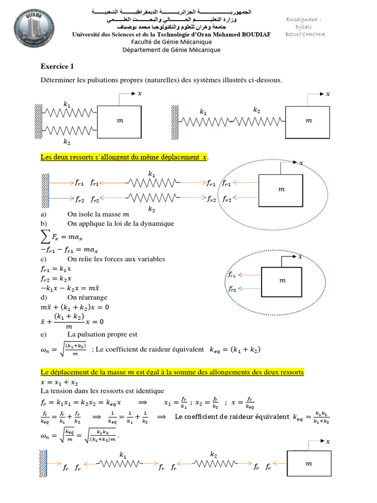 Exercices - Système Masse-Ressort | PDF