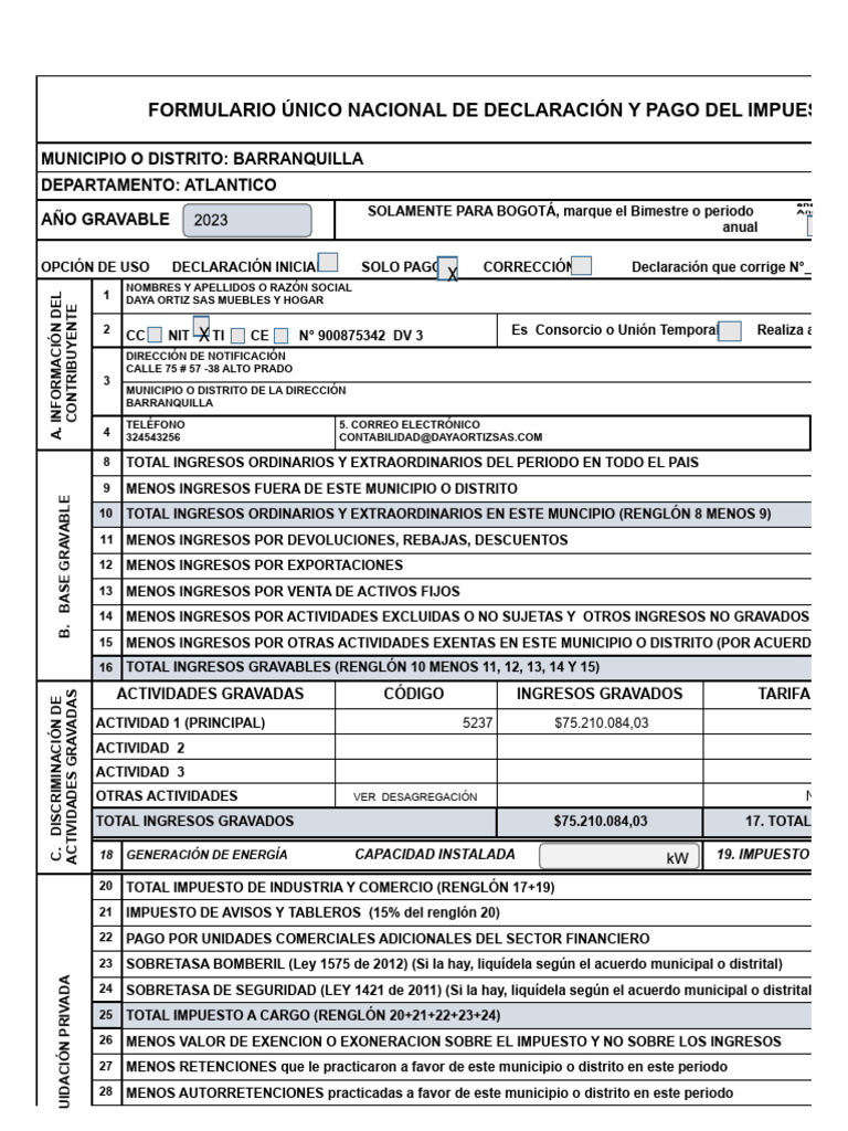 Hoja de Cálculo Sin Título - ForMULARIO UNICO ICA | PDF | Impuestos