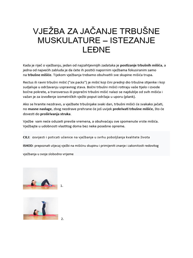 Vježba Za Jačanje I Istezanje Trbušne I Leđne Muskulature | PDF
