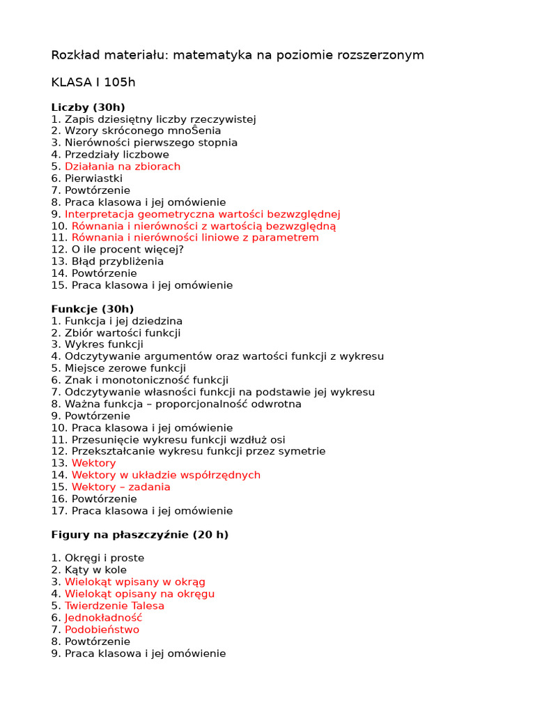 Rozklad Rozszerzony Matematyka | PDF