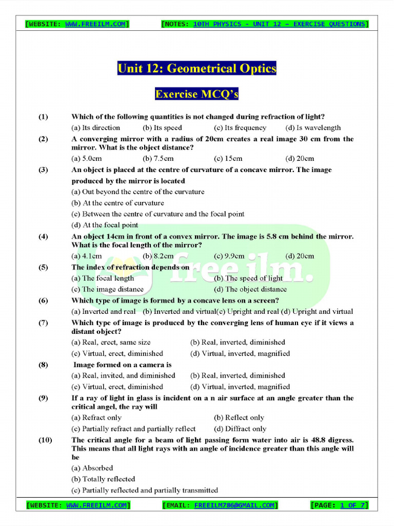10th Phy Ch 12 Exercise | PDF