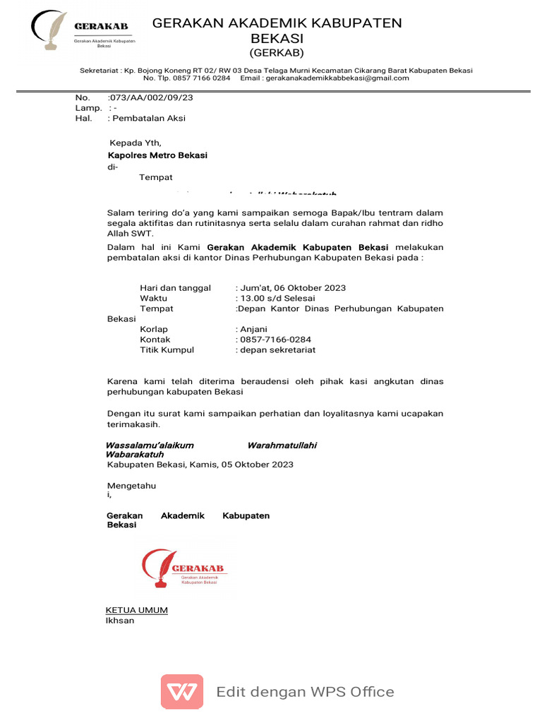 Pembatalan Aksi Gerakan Akademik Bekasi | PDF