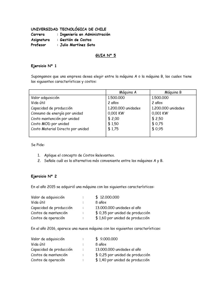 Guia 5 Costos Relevantes (1) | PDF | Mercado (economía) | Ciencias ...