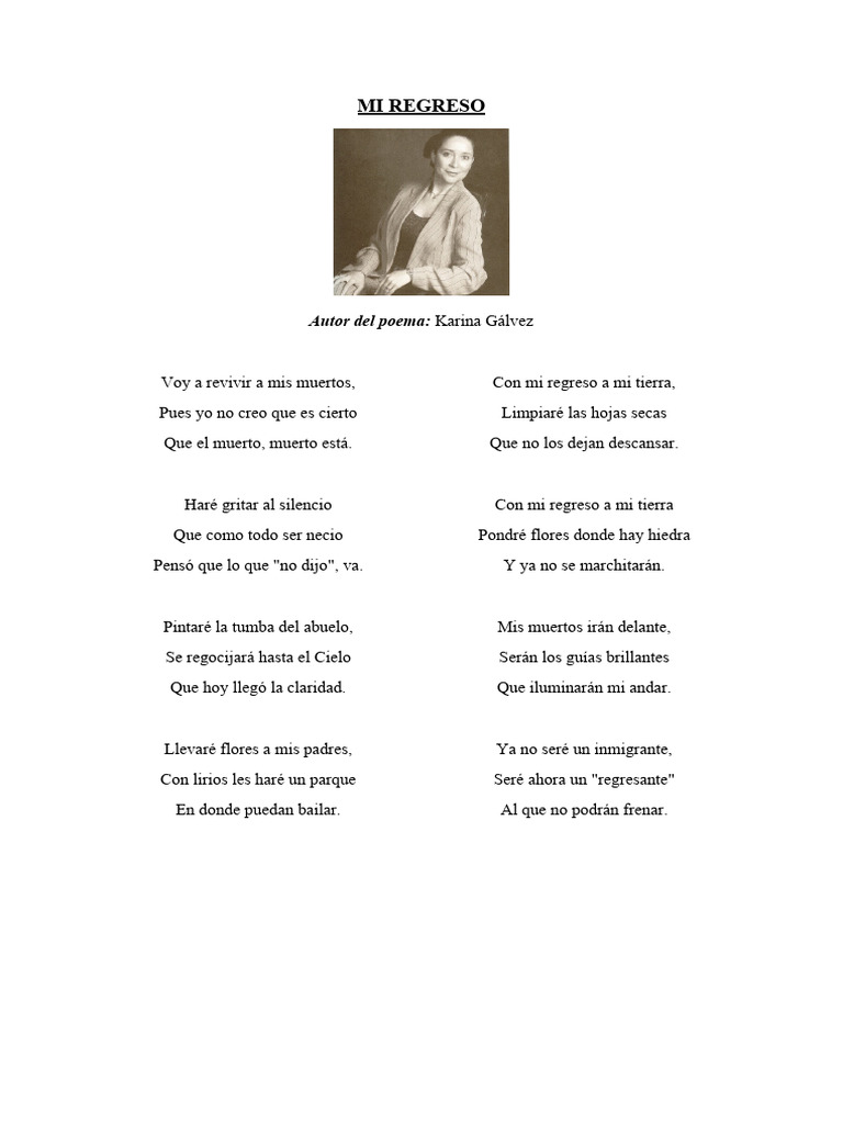 Poema "Mi Regreso" de Karina Gálvez | PDF | Arte | Poesía