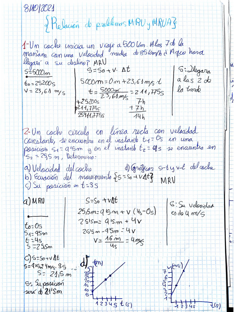 EJERCICIOS DE FÍSICA MRU Y MRUA | PDF