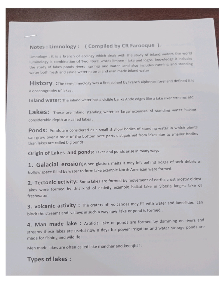 Limnology Notes Mam Sindhu | PDF