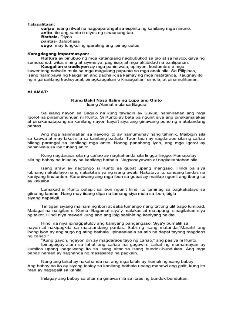 Alamat Kung Bakit Nasa Ilalim NG Lupa Ang Ginto | PDF