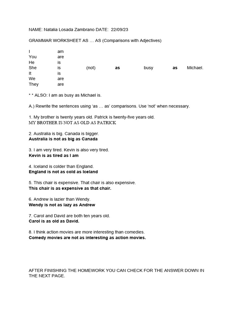 Homework Comparative As... As | PDF