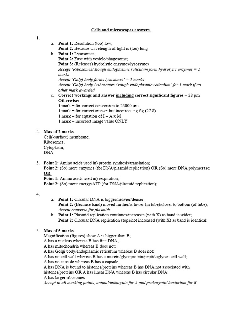 Cells and Microscopes Answers | PDF | Cell (Biology) | Endoplasmic ...