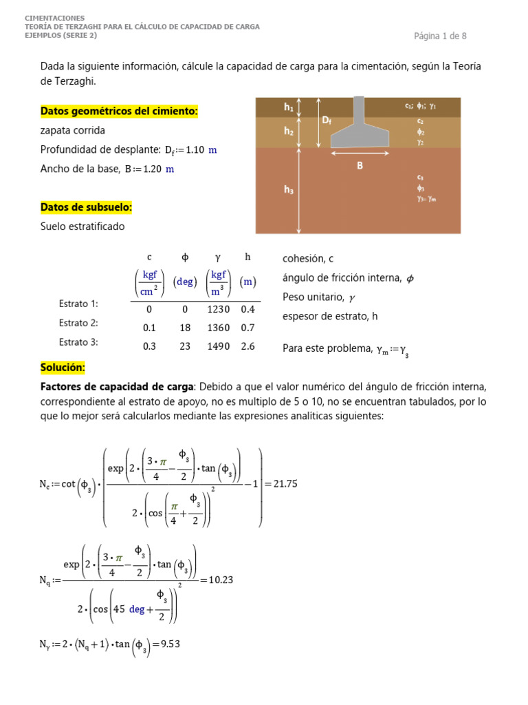 Ejemplos Terzaghi Capacidad de Carga | PDF