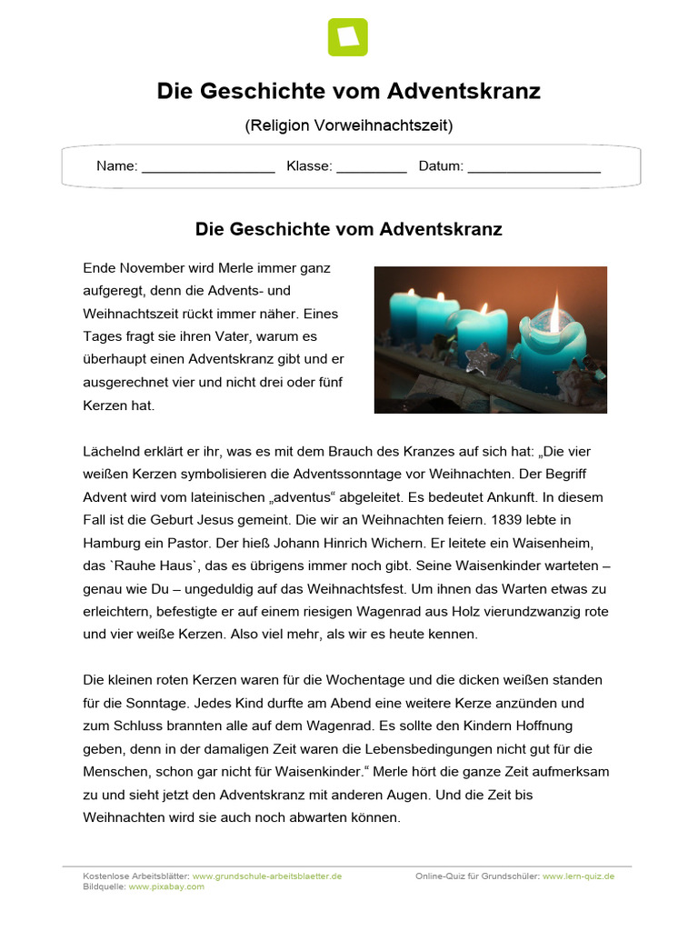 Die Geschichte Vom Adventskranz | PDF