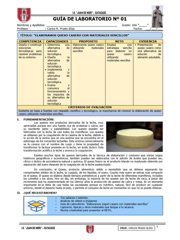 Guía de Laboratorio - Elaboración de Queso Casero | PDF | Queso | Leche