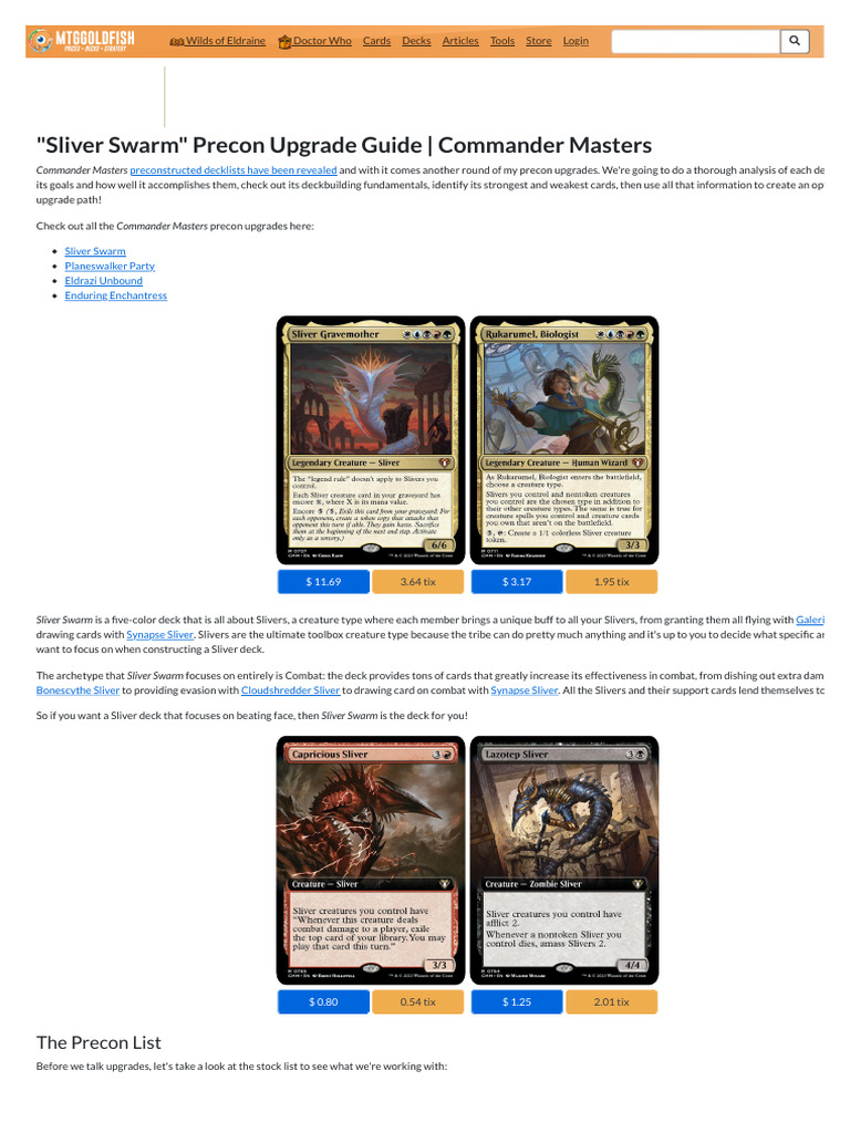 "Sliver Swarm" Precon Upgrade Guide - Commander Masters | PDF | Young Adult