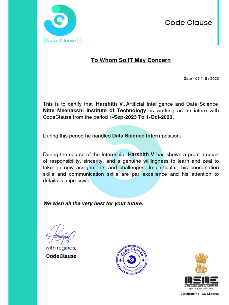 Internship Completion Letter | PDF
