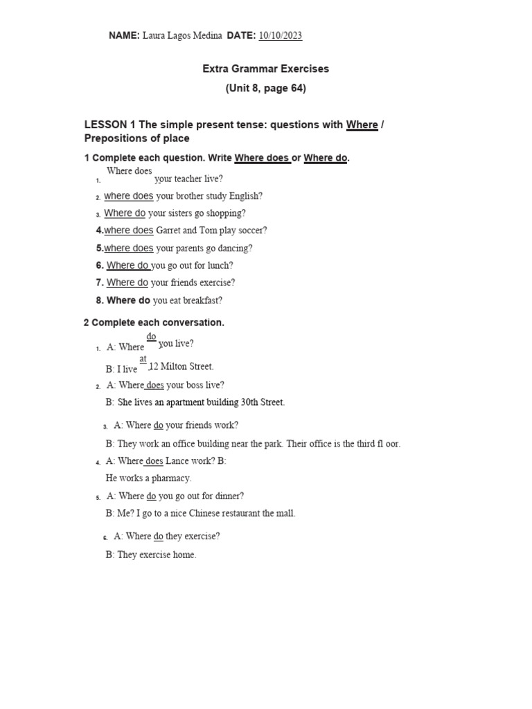 UNIT 08 Extra Grammar Exercises | PDF