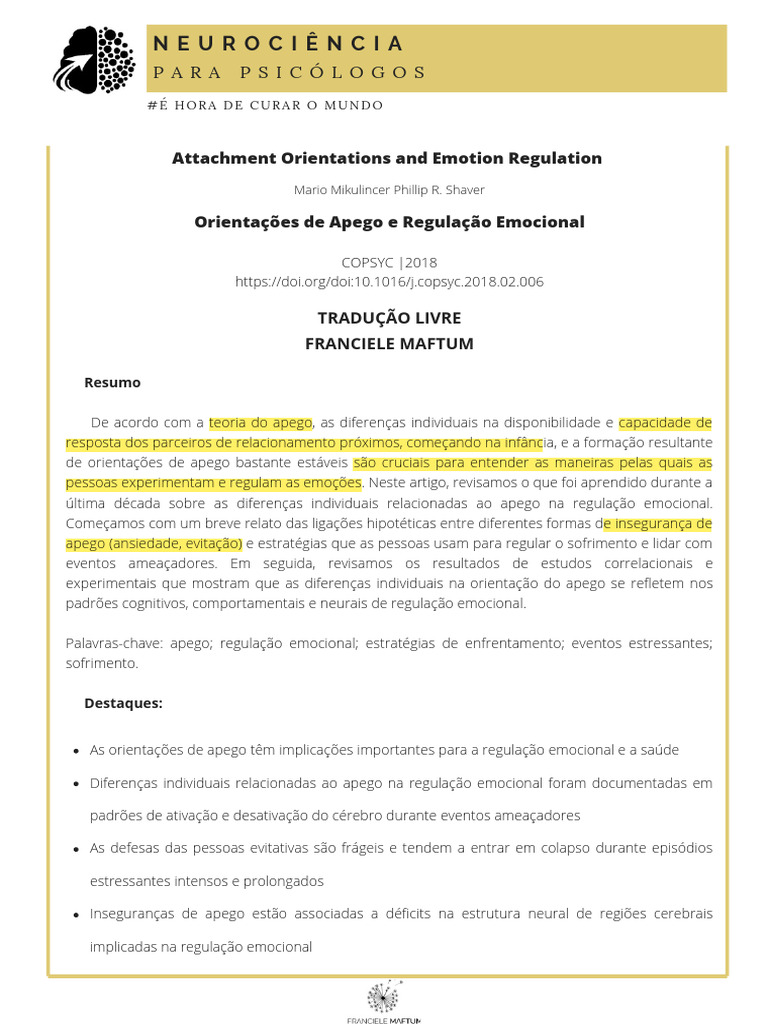 Orientac - o - es+de+Apego+e+Regulac - A - O+emocional | PDF | Ciências ...