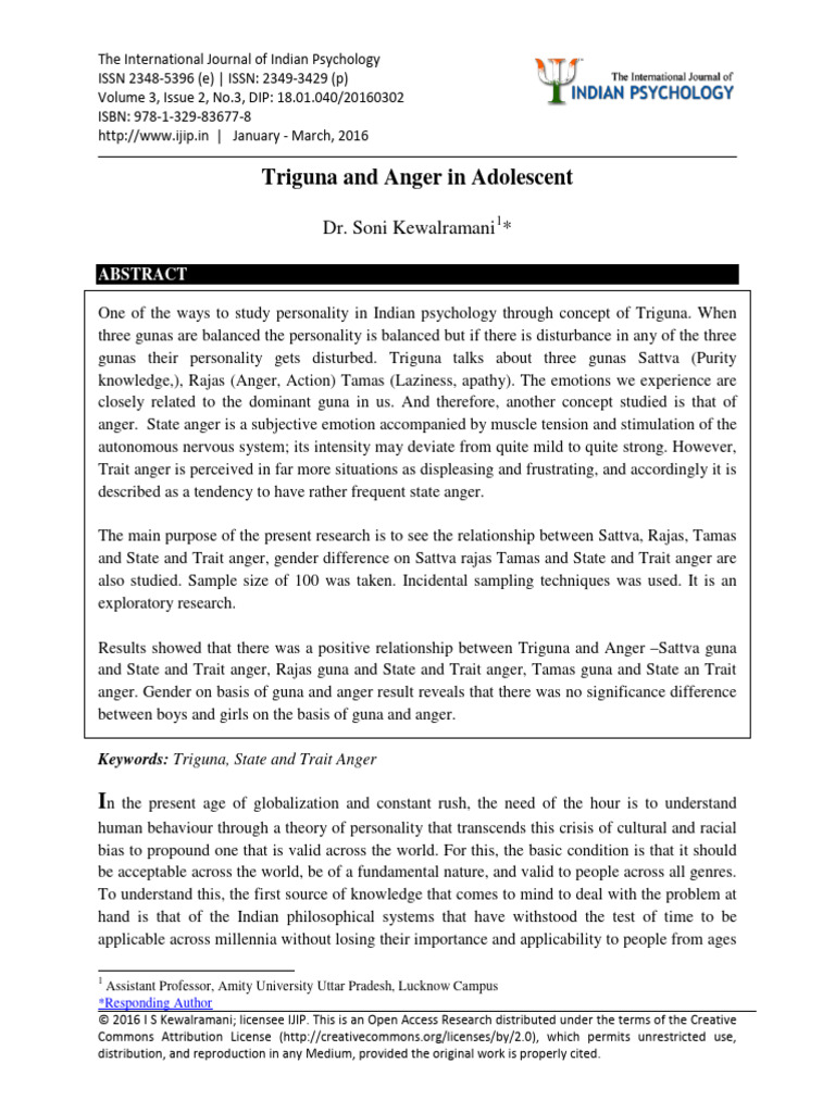 Triguna and Anger in Adolescent | PDF | Self-Improvement