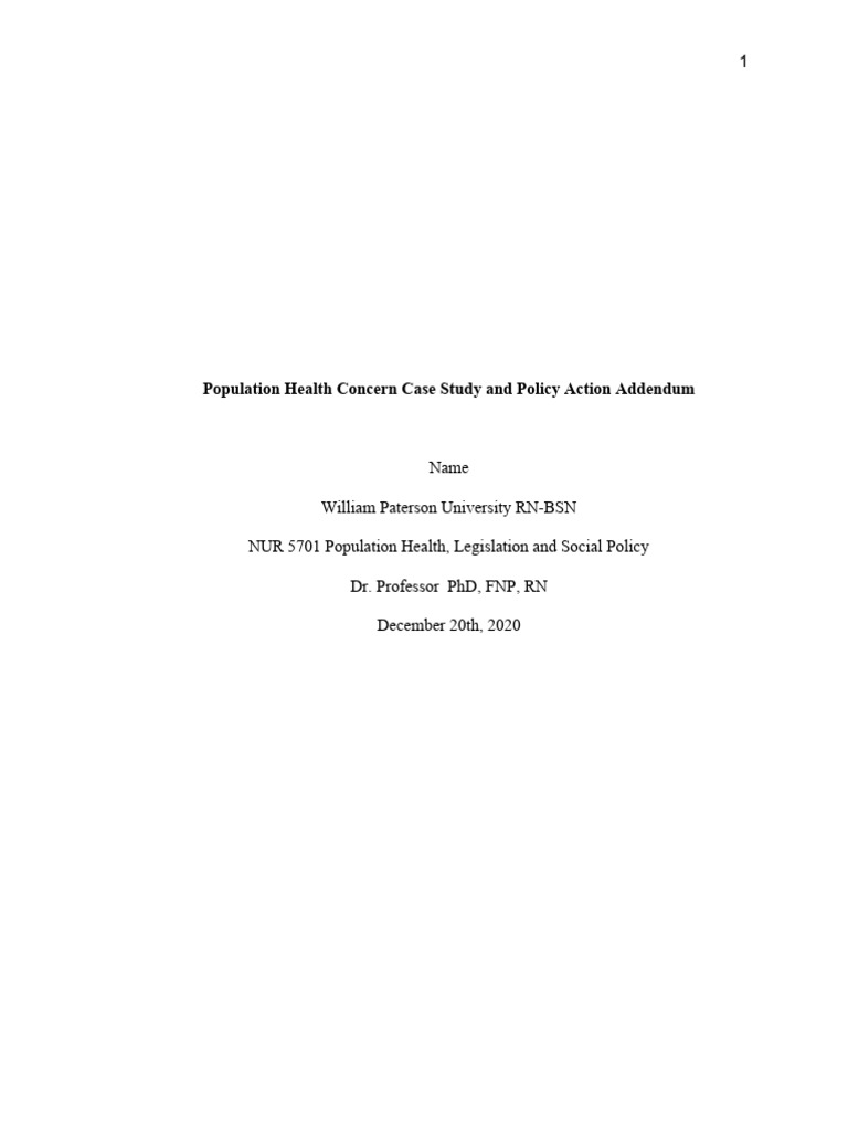 Population Health Concern Case Study and Policy Action Addendum Final ...
