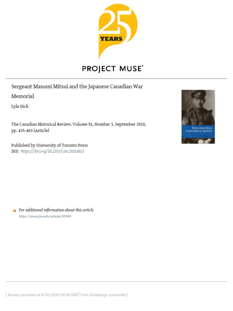 Sergeant Masumi Mitsui and The Japanese Canadian War Memorial | PDF
