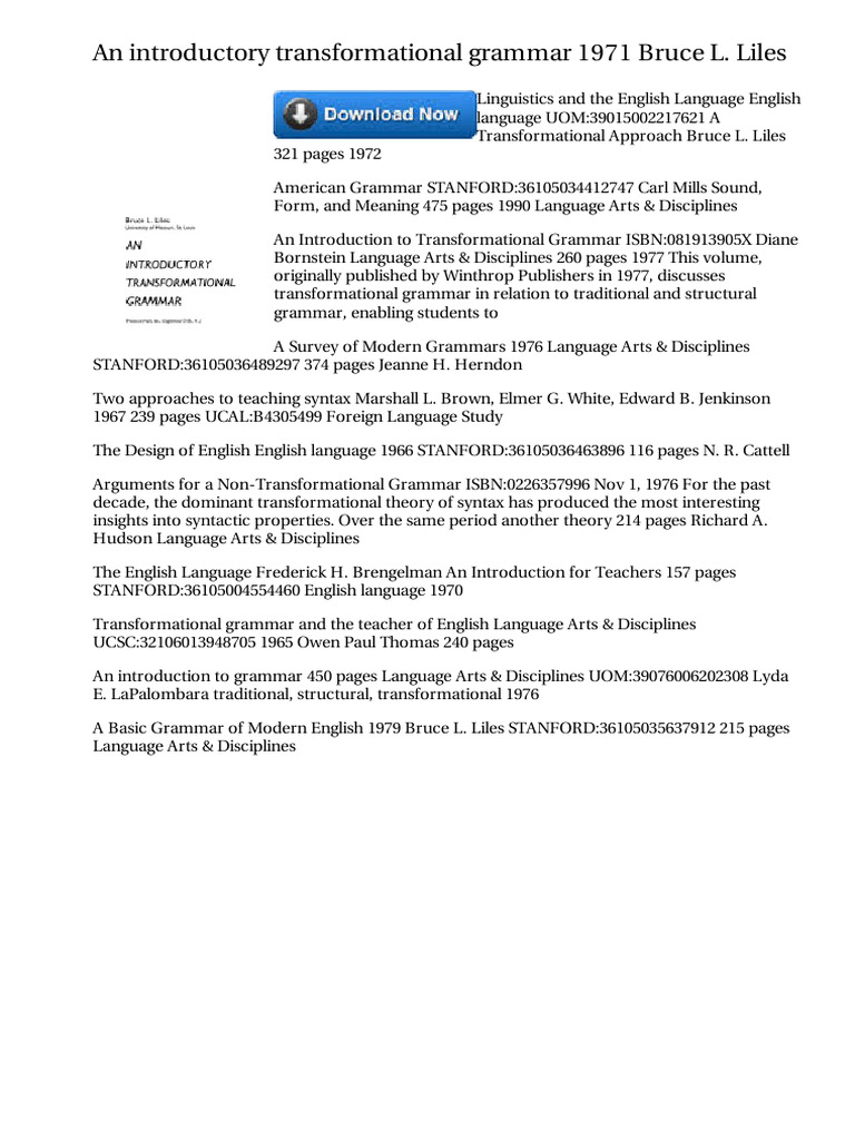 An Introductory Transformational Grammar 1971 Bruce L. Liles | PDF