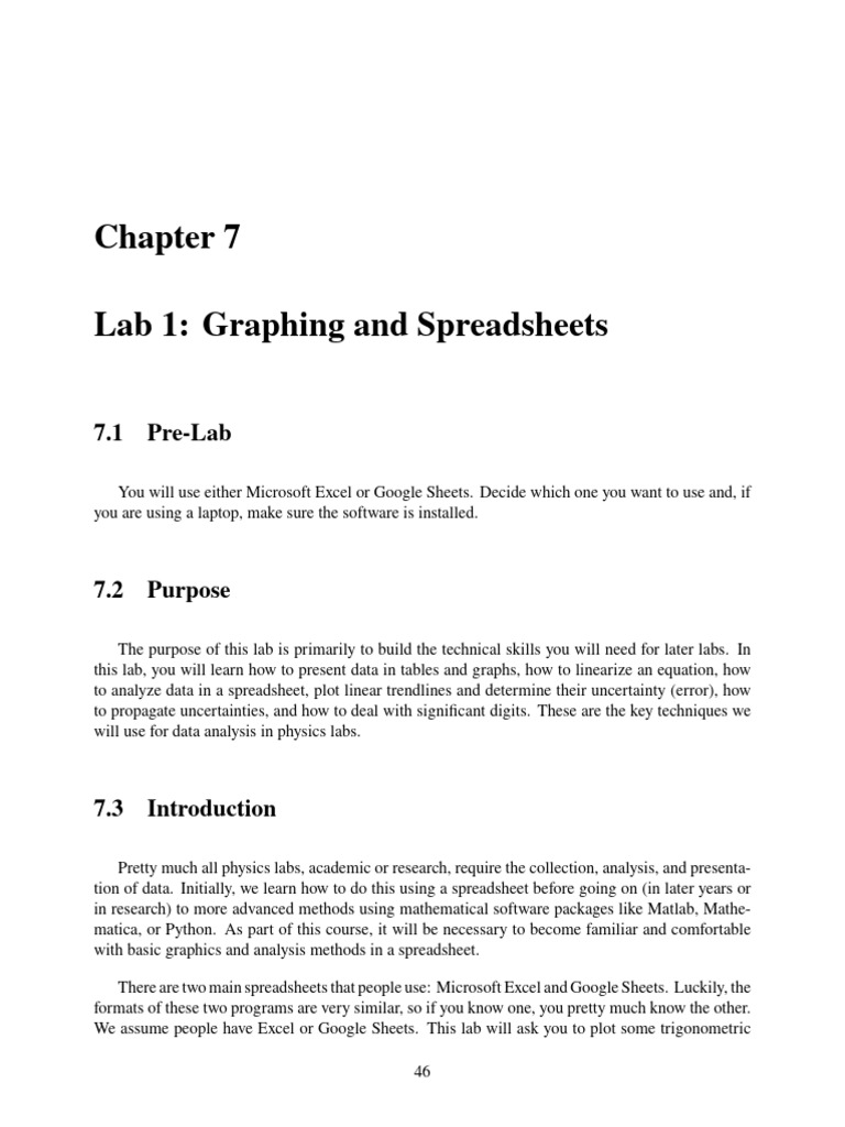 Lab 1 - Graphing and Spreadsheets | PDF