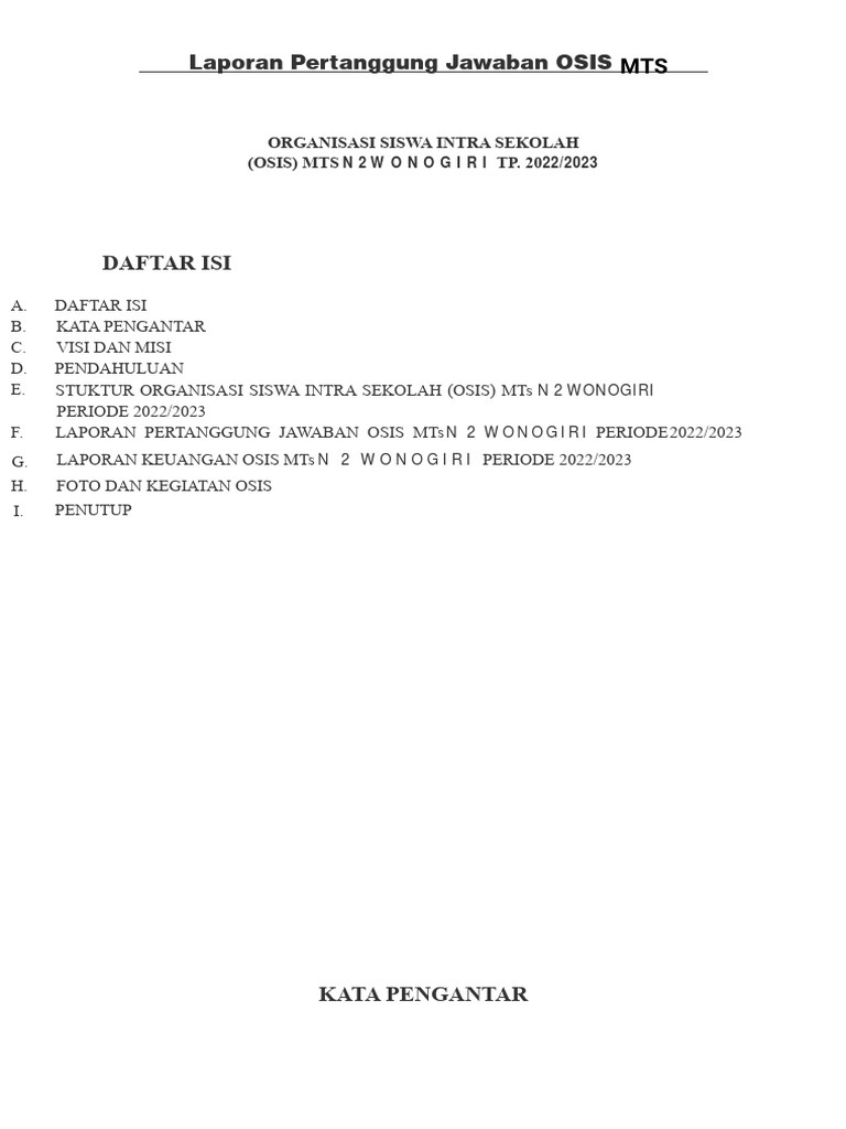 Laporan Pertanggung Jawaban Osis MTS | PDF