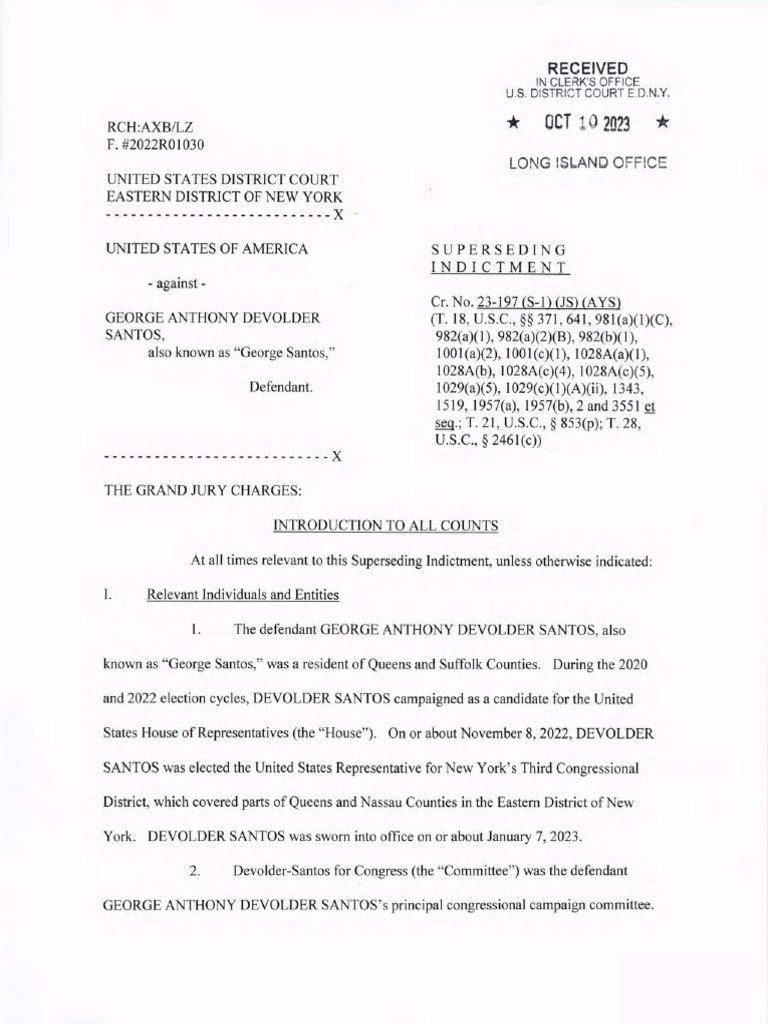 George Santos Superseding Indictment Oct 10 2023 | PDF