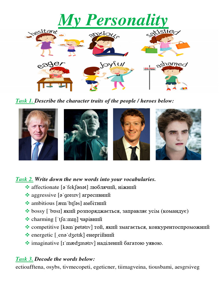 Personality Traits Worksheet | PDF | Language Arts & Discipline ...