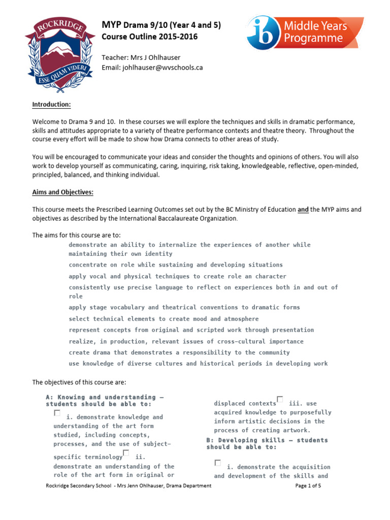 Drama 9 10 MYP Coure Outline | PDF | Career & Growth
