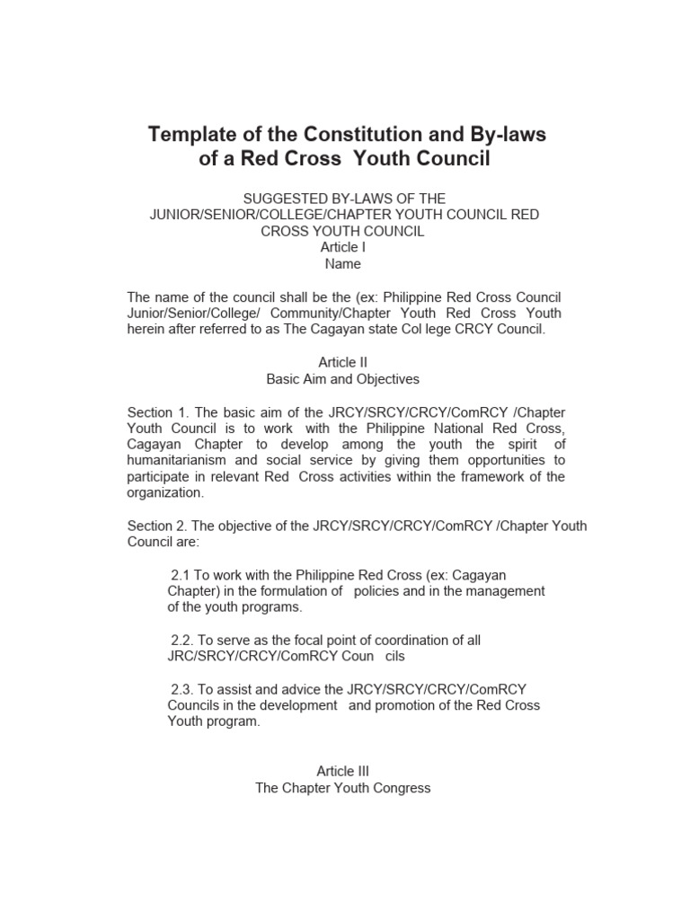 Template of The Constitution and by Laws of RCY Council | PDF