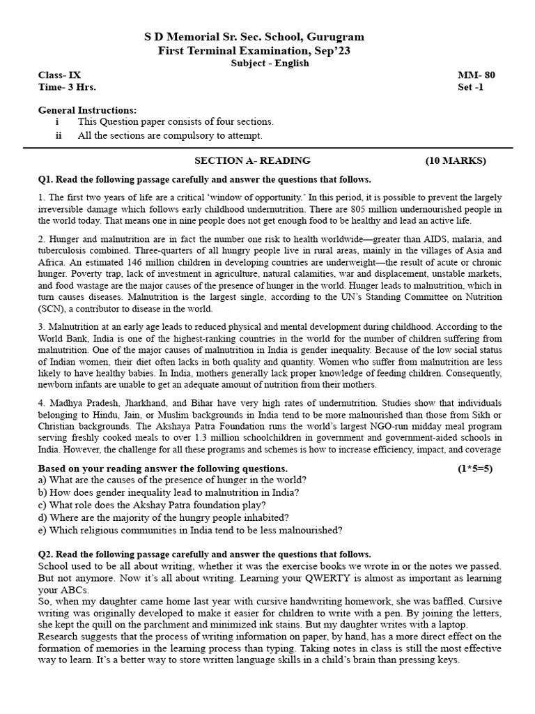 IX_ English(set-1)_ Term-1 | PDF